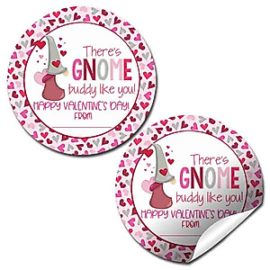 Cute Valentine Gnome Themed Valentine Party Favor Sticker Labels for Girls, 40 2" Party Circle Stickers by AmandaCreation, Great for Classroom Valentines, Envelope Seals, Gifts & Treats