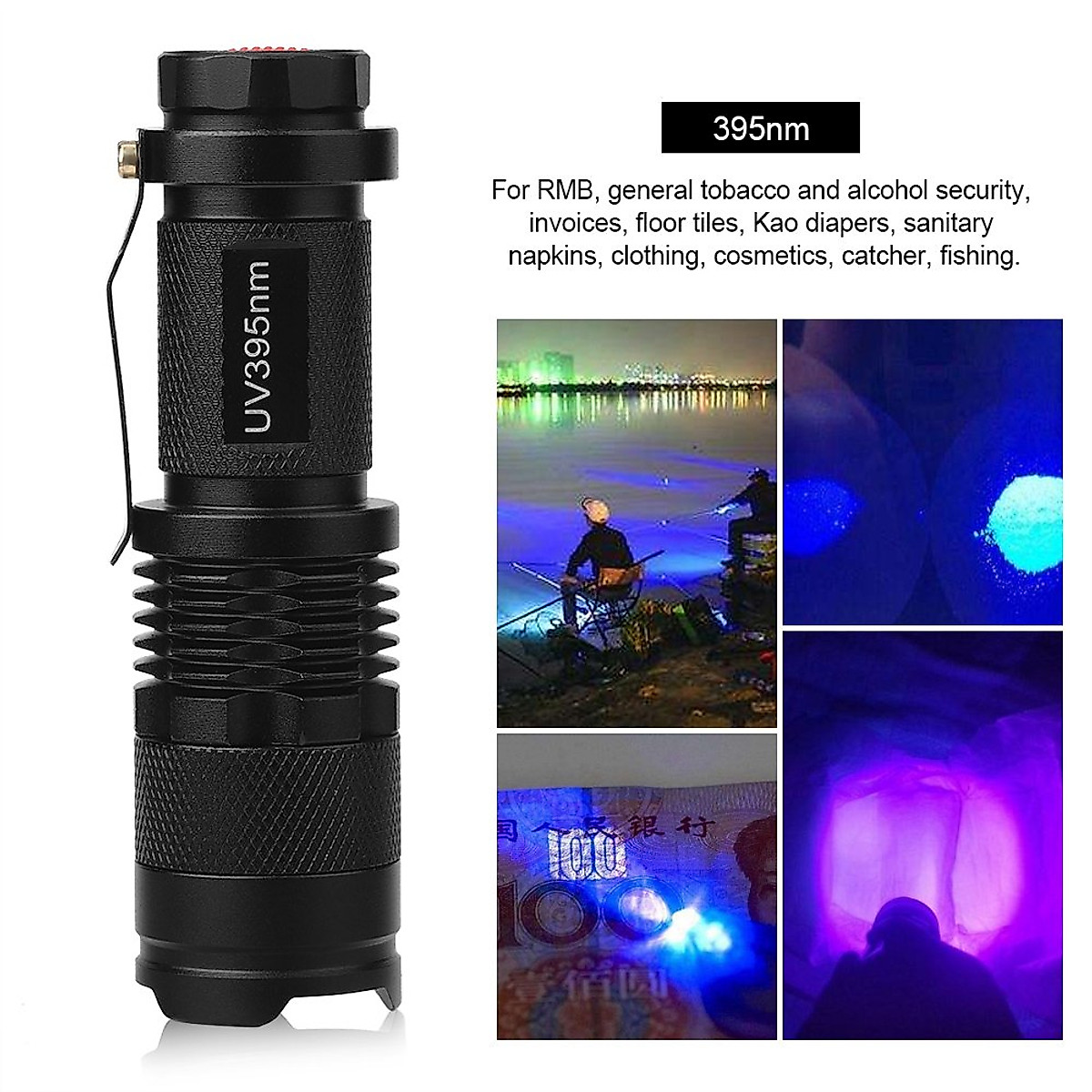 Fdit Torch Flashlight Ultra Bright LED Tactical Flashlight Perfect for Camping Biking Home Emergency 395/365 nm (Batteries Not Included)(365nm)