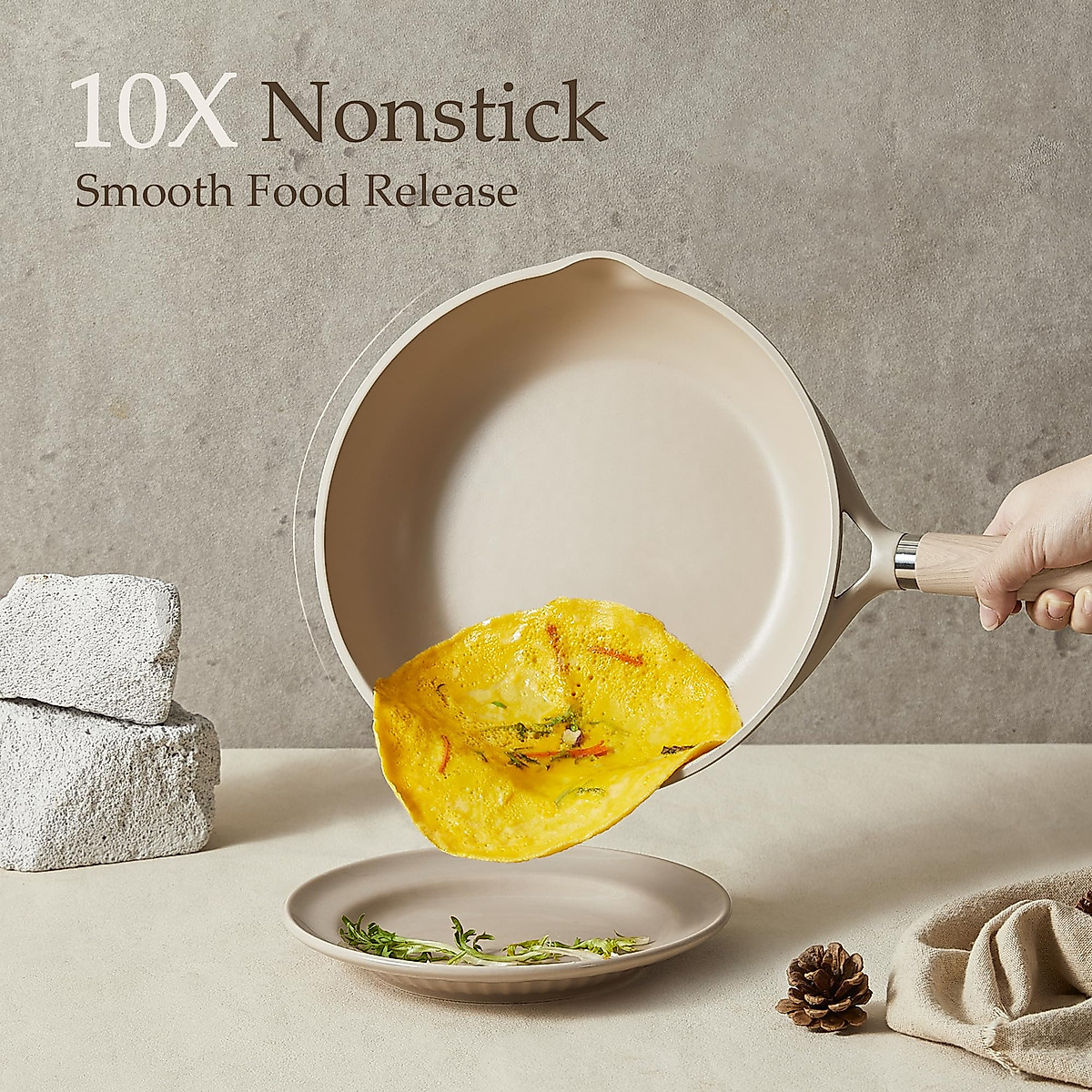 CAROTE 13pcs Pots and Pans Set Non Stick, Nonstick Kitchen Cookware Sets, Granite Pots Set, Kitchen Induction Pots and Pans Cooking Sets, Taupe