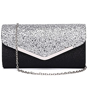 Gurina Womens Shiny Sequins Evening Clutch Sparkling Party Handbag Glittered Envelope Clutch Bling Shoulder Bag for Wedding Party Prom