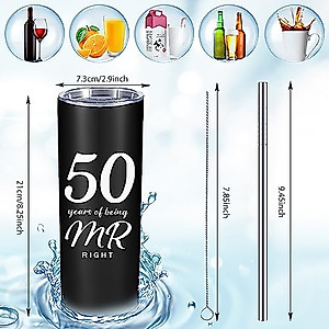 2 Pcs 50th Wedding Anniversary Coffee Mug 50 Years of Being Mr/Mrs Always Right Present Set 50th Anniversary Presents for Couple 20 oz Mug Tumbler with Lids for Grandparents Parents (50th Straight)