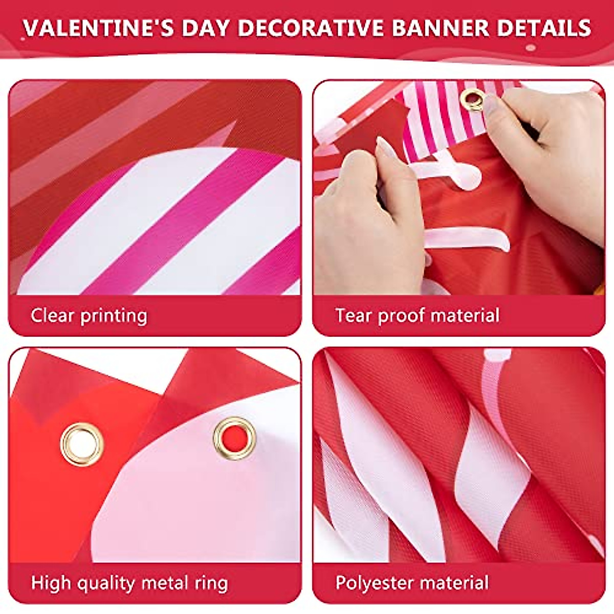 Valentines Day Banner Decor, Happy Valentine's Day Backdrops Banner Decoration, Large Yard Fence Banner & Backdrops Photography for Home, Hanging Red Heart Valentines Day Party Romantic Decor Favor