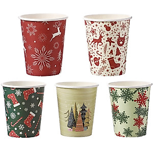 100 Pcs Christmas Paper Cups Disposable Cup 9 oz Christmas Coffee Cup Hot Chocolate Tea Drinking Paper Cups Christmas Party Supplies for Holiday Party Xmas Hot Cold Beverages
