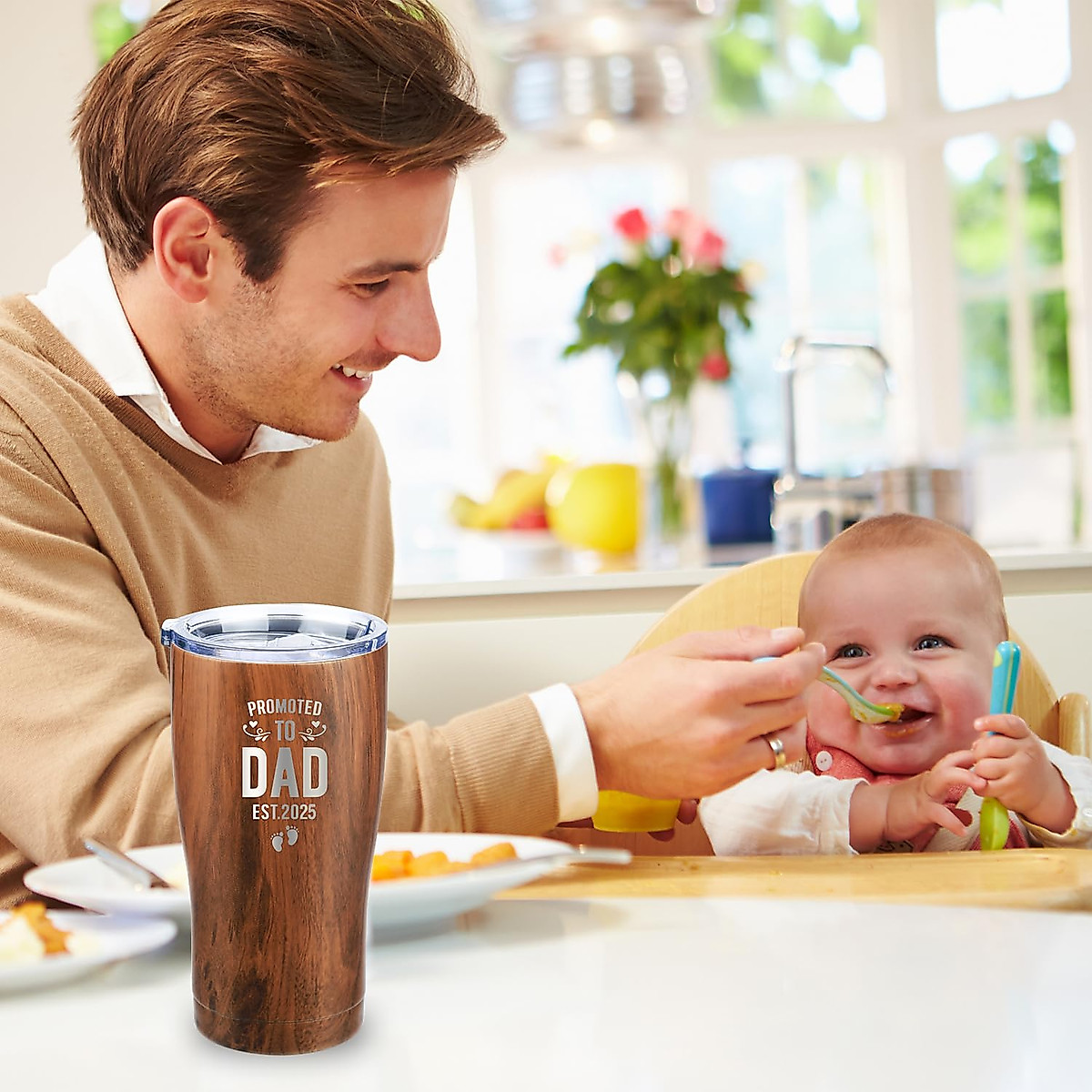 NUI LIVING Promoted to Dad Est 2025 Tumbler - New Dad Gifts Ideas - First Time Dad - Dad to Be - Daddy w/Newborn - Dads to be Present - Expecting Father Presents (Wood)