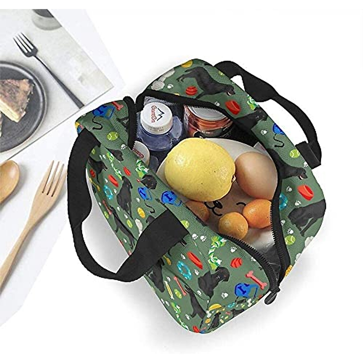 SHENGBAO Lunch Bag Black Lab Dog Cute Labrador & Toys Lunch Box Insulated Bag Tote Bag For Men/Women Work Travel, one size