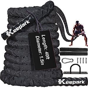 Battle Ropes for Home Gym Exercise: 1.5 Inch Diameter 40FT Length Workout Rope Exercise Rope Training Ropes with Protective Sleeve, Heavy Battle Rope For Workout Exercise Fitness & Strength Training