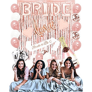 Bachelorettesy 28pc Bachelorette Party Decorations Kit for Bride to Be, Bridal Shower Decorations, Engagement Party – Balloons, Sash, Foil Backdrop Curtain (Rose Gold)