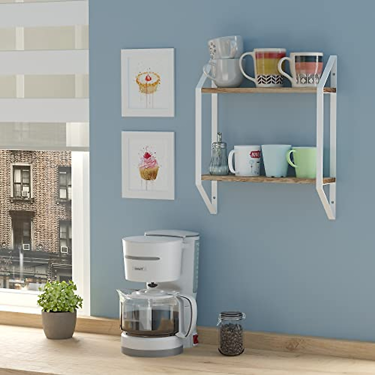 Wallniture Ponza 2-Tier Floating Shelf Wall Storage Shelves Bathroom Organizer, Kitchen Organization, Kids Room Wall Bookshelves, Living Room Decor Burnt Finish