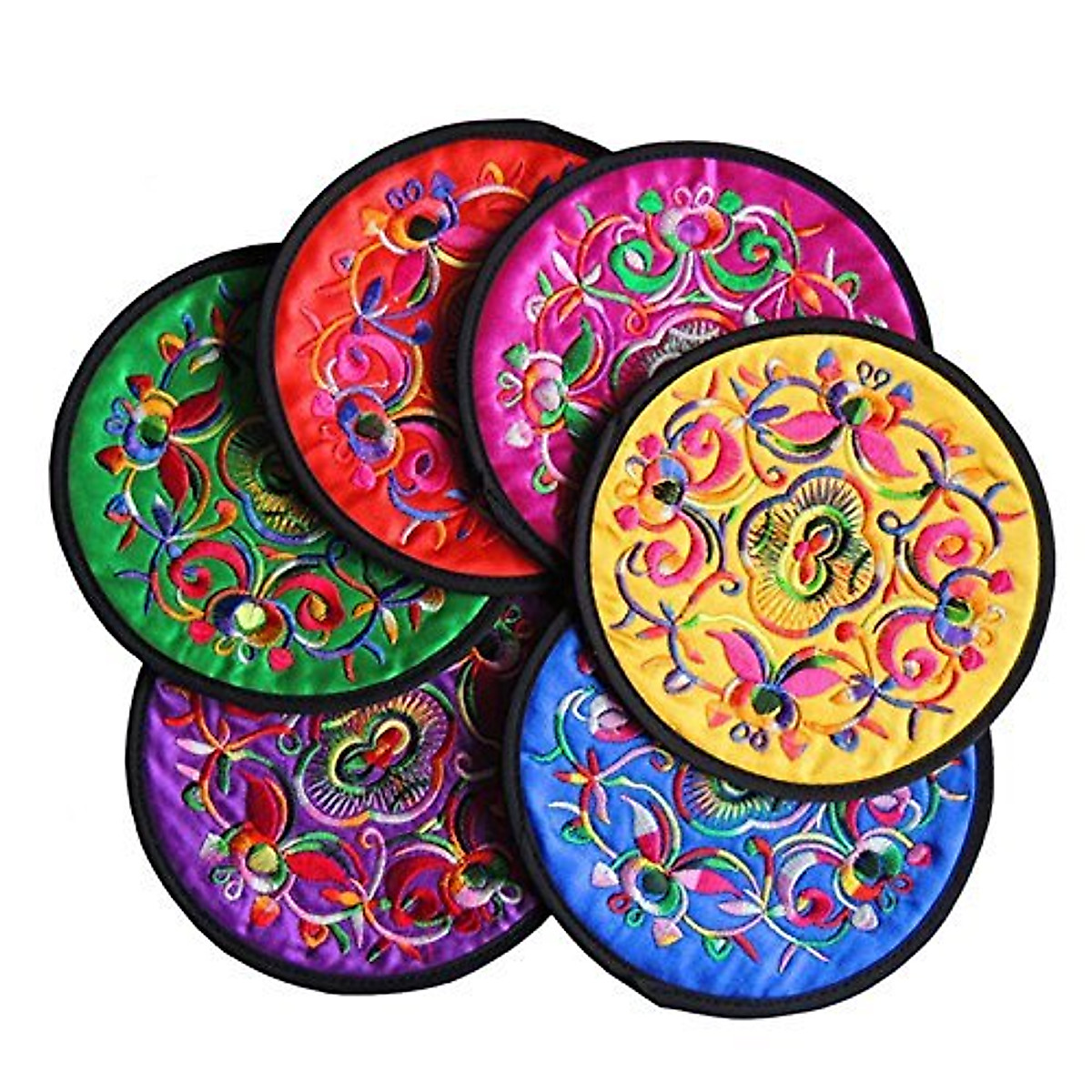 Ambielly Drinks Coasters,Vintage Ethnic Floral Fabric Coasters Bar Coasters Cup Coasters for Friends,Housewarming,Party,Living Room Decor, 10pcs/Set, 5.12"/13cm (Mixed Colors)