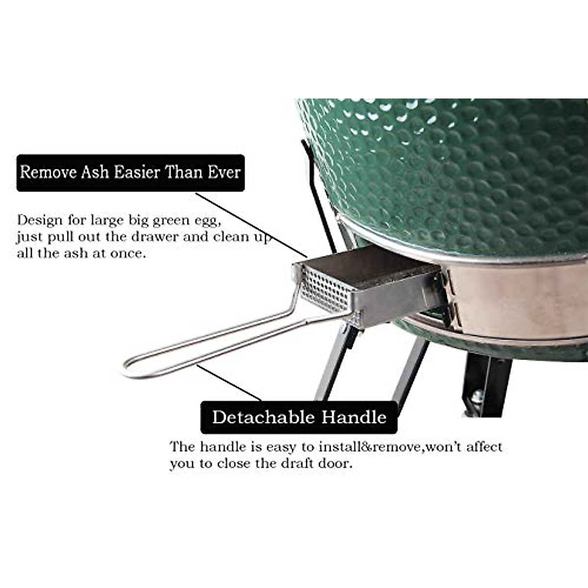 Ash Tool Slid Out ash Drawer Stainless Steel for Large Big Green Egg Green Egg Replacement Parts ash Clean Tool