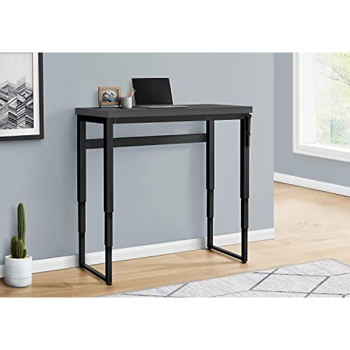 Monarch Specialties 7680 Computer Desk, Home Office, Standing, Adjustable, 48" L, Work, Laptop, Metal, Laminate, Contemporary, Desk-48 Adj.Height, 47.25" L x 23.75" W x 29.5" H, Modern Grey/Black