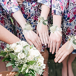 SNAIL GARDEN 12Pcs Elastic Pearl Wrist Corsage Bands, Wrist Corsage Bracelets with 12Pcs Pearl String, Faux Pearl Bead Corsage Accessories Bracelets for Wedding Prom Bride Bridesmaid Handmade Corsage