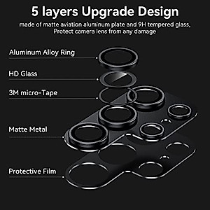 Mansoorr Camera Lens, Screen Protector for Samsung Galaxy S23 Ultra 6.8 Inch, [Full Protection] HD Tempered Glass with Alloy Metal Ring Camera Cover Accessories Black
