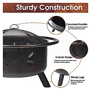 LIUXUEFE Outdoor Fire Pit, 30-inch wo-od-Burning Steel Grill, Fire Pit Bowl with Mesh Fire Pits, Fireplace Suitable for Backyard Camping and Picnic