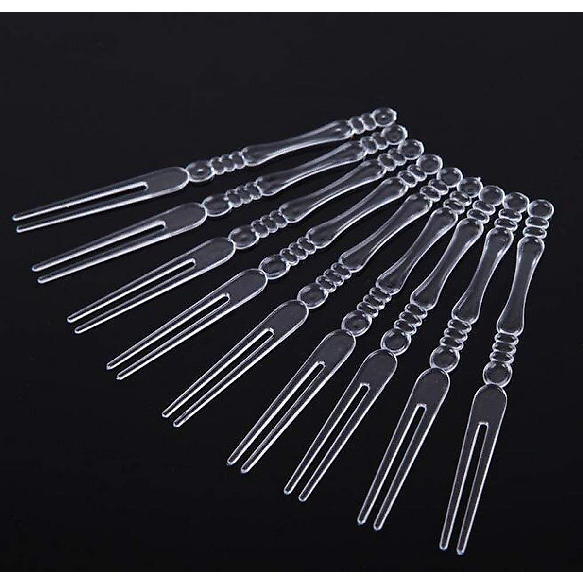 Comicfs 300pcs Disposable Plastic Fruit Forks, 4" Forks Bistro Cocktail Forks Tasting Appetizer Forks Set Toothpick Forks Portable Salad Fruit Forks Mini Cake Forks (Clear)