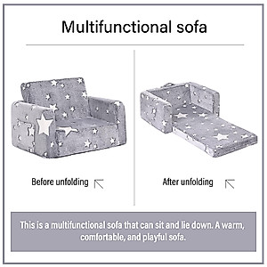 Welnow 2-in-1 Kids Sofa Chair, Glow in The Dark Convertible Toddler Chair Flip Out Children Sofa Chair Folding Kids Play Sofa with Side Pockets & Removable Cover Armrest Chair for Girl or Boy