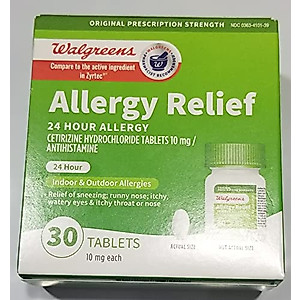 Walgreen Allergy Relief 24 Hour Cetirizine Hygrochloride 10 mg 30 Tablets
