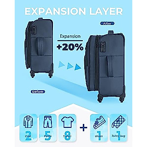 BAGSMART Underseat Carry On luggage Airline approved, 16-inch Softside Underseater Travel Suitcase with Spinner Wheels (03-Blue, Carry-on 20 Inch)
