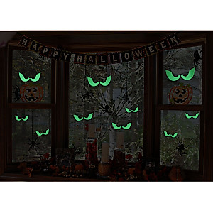 Halloween Wall Decal: Fluorescent Luminous Stickers Glow in Dark Evil Peeping Eyes Waterproof Removable Stickers for Halloween Wall, Window, Ceiling Decoration Party Supplies - 23 Pcs with 5 Sizes