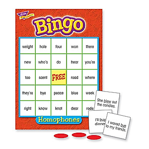 Trend Enterprises: Homophones Bingo Game, Exciting Way for Everyone to Learn, Play 8 Different Ways, Great for Classrooms and at Home, 2 to 36 Players, for Ages 8 and Up