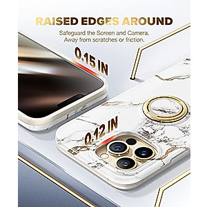 GVIEWIN for iPhone 13 Pro Max Case 6.7 Inch 2021, Built-in 360° Rotatable Ring Stand, Durable Marble Ultra Slim Glossy Hard Shockproof Kickstand Phone Holder Protective Case Cover (White/Gold)