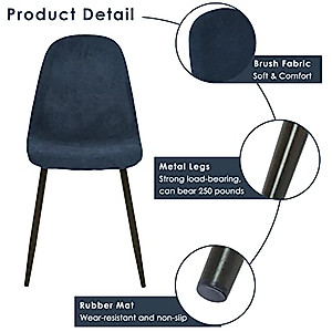 FurnitureR Dining Chairs Set of 4 for Kitchen Dining Room - Upholstered Brushed Fabric Metal Legs Industrial Style Side Chairs, Blue