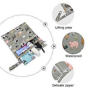 Blueangle Farm Animals Pattern Wet Dry Bag Cloth Diaper Bags - Waterproof Washable Reusable Diaper Organizer，2 Pack