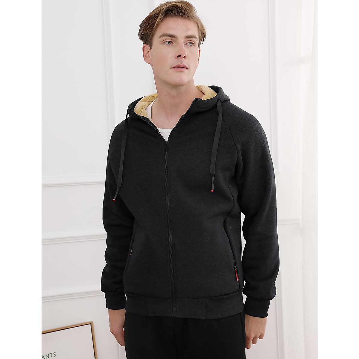 Gihuo Men's Winter Sherpa Lined Hoodie Zip Up Sweatshirt Heavyweight Warm Fleece Jacket with Pockets (Black, X-Large)