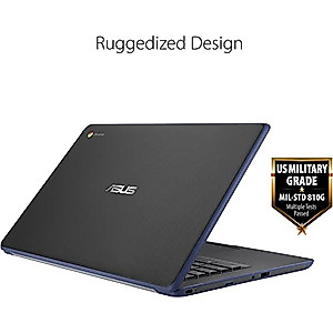 ASUS Newest 14" Rugged & Spill Resistant Chromebook, Education Edition, Military STD 810G, Intel N3350, 4GB RAM, 160G Space(32G eMMC+128G Card), WiFi, Bluetooth, Webcam, DarkBlue, Chrome OS, JVQ MP