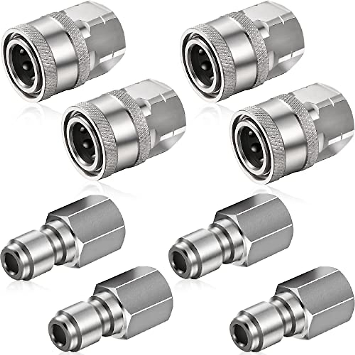 Shimeyao 4 Sets NPT 1/4 Inch Pressure Washer Coupler Quick Connect Plug Male Female 1/4 Quick Connect Fittings Pressure Washer Adapters Pressure Washer Accessories (Internal Thread)