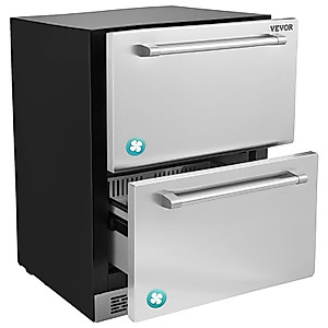 VEVOR 24" Undercounter Refrigerator, 2 Drawer Built-in Beverage Refrigerator with Touch Panel, 5.12 Cu.ft. Capacity, Waterproof Indoor and Outdoor Under Counter Fridge for Home and Commercial Use