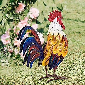 Natelf Metal Rooster Garden Statues & Sculptures, Chicken Yard Art Decor Standing Animal Lawn Ornament for Backyard Patio Kitchen Decorations