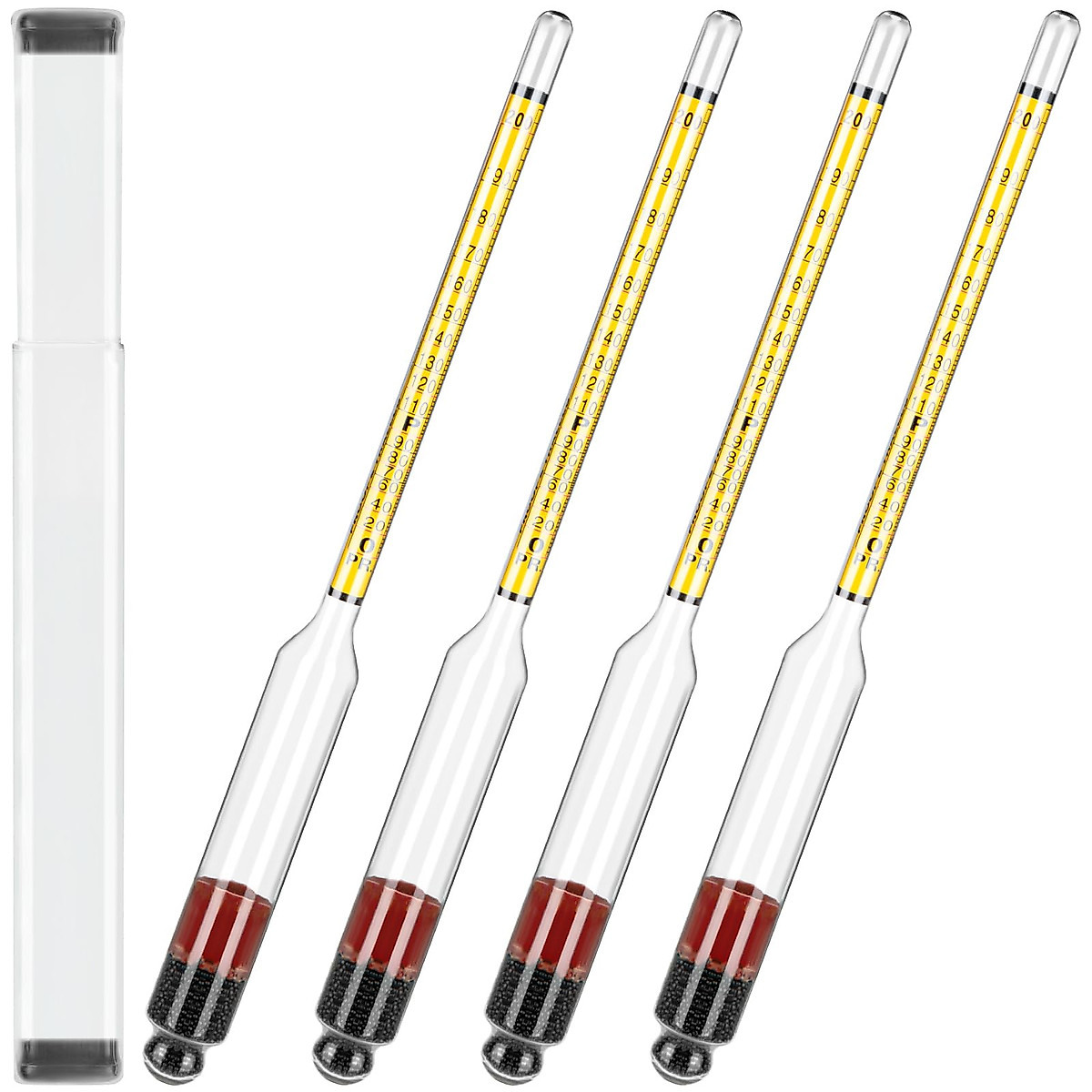 4Pcs Alcohol Hydrometer, Alcohol Meter for Distilling Alcohol 0-200 Proof & 0-100 Tralle, Alcohol Proof Tester for Beer Wine Cider Mead Making