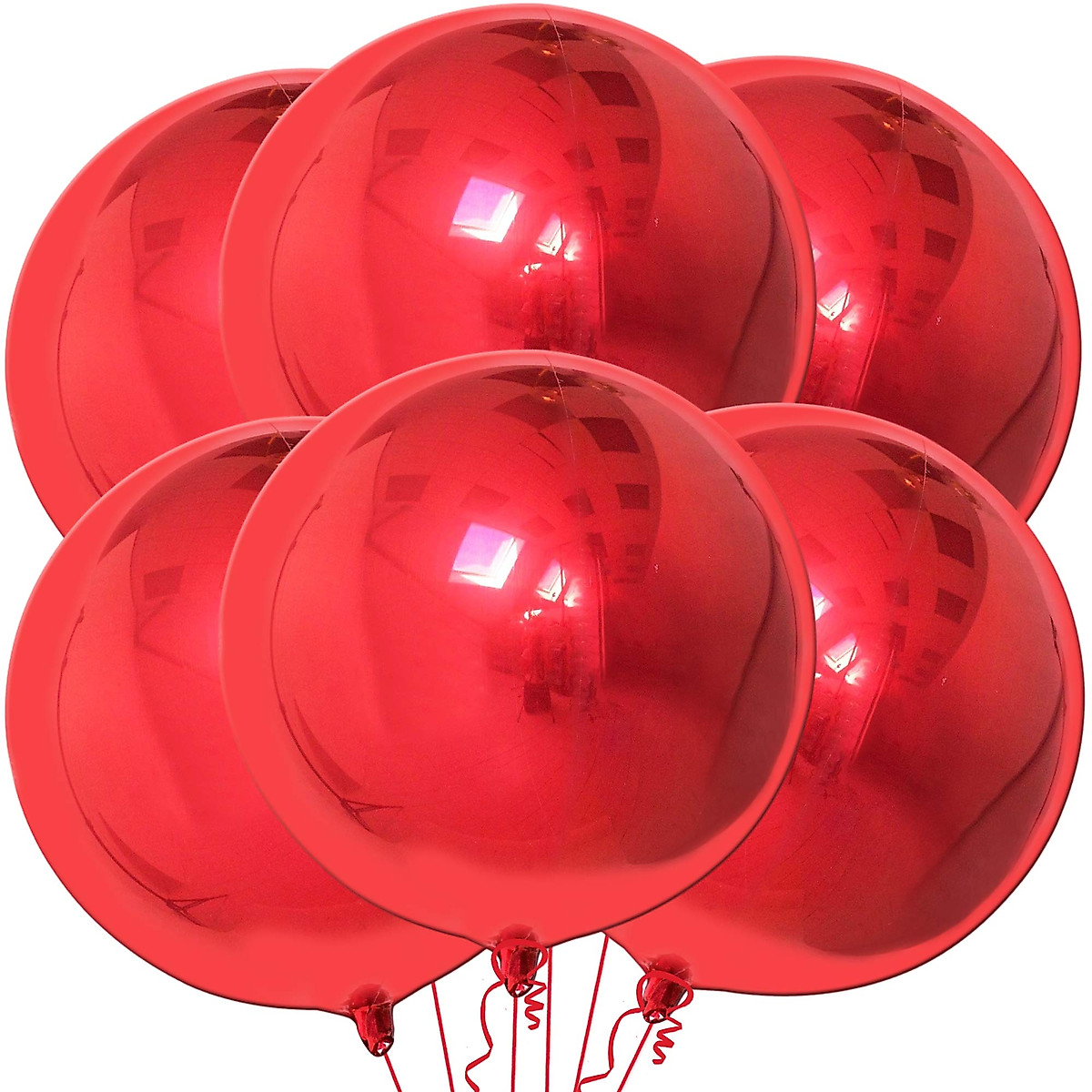 KatchOn, Big Red Metallic Balloons - Pack of 6 | Red Foil Balloons, One Birthday Balloon | Red One Balloon for Berry First Birthday Decorations and Red Birthday Decorations