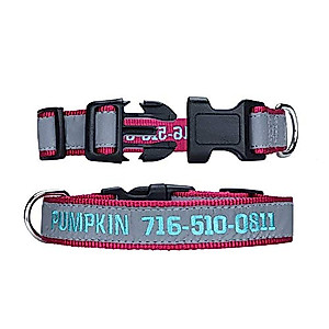 LovelyDog Embroidered Personalized ID Collar, 4 Adjustable Sizes: Extra-Small, Small, Medium, Large with Dog Name Phone#, Reflective Pet Pink Collars for Boy & Girl Dogs, X XS M L XL