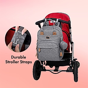 Dikaslon Diaper Bag Backpack with Portable Changing Pad, Pacifier Case and Stroller Straps, Large Unisex Baby Bags for Boys Girls, Multipurpose Travel Back Pack Moms Dads, Gray