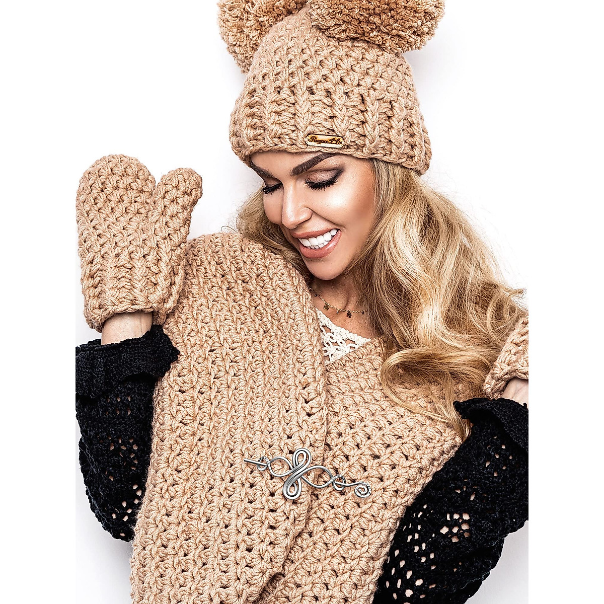 BBTO Celtic Shawl Pin 3 Pcs Crossed Knots Budding Spiral Crocheted Scarf Pin Cloak Pin Sweater Brooch for Women Knitter Handmade Cape(Silver)