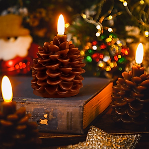 4 Pieces Christmas Pinecone Candles Flameless Acorn Decor LED Pinecone Candle Pinecones Decor Real Wax Unscented Battery Operated Candle for Thanksgiving Christmas Winter Holiday Decoration(Brown)