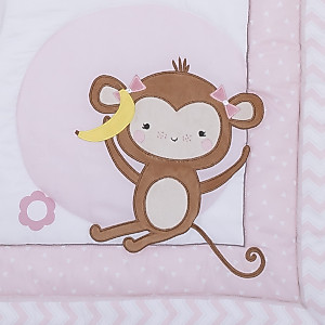 NoJo Little Love Sweet Jungle Friends Pink, White and Tan, Monkey, Cheetah and Giraffe with Polka dots and Flowers 3 Piece Nursery Crib Bedding Set - Comforter, Fitted Crib Sheet, and Crib Skirt