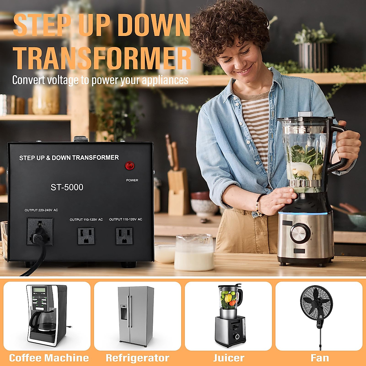 Yaeccc Voltage Converter Transformer, Step Up/Down (220V to 110V, 110V to 220V) - Efficient Power Conversion for International Travel and Home Use (5000W)