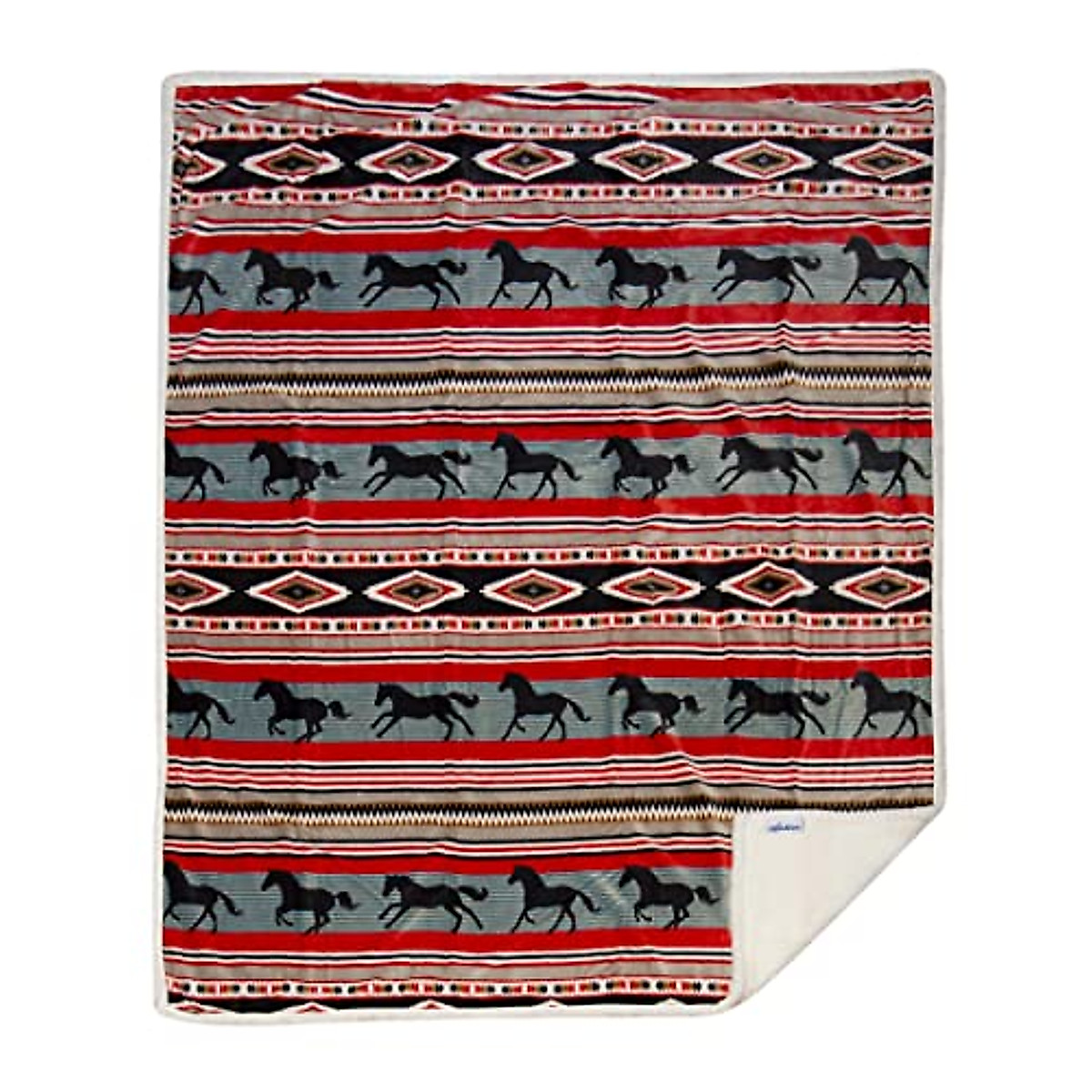 Carstens Wrangler Black Stallion Southwestern Plush Sherpa Throw Blanket 54'' x 68'', Red