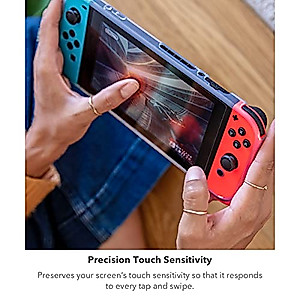 ZAGG Gear4 Kita Grip 360 Slim Case & Screen Protector for Nintendo Switch – Clear Protective Case, Red & Blue Grips, Kickstand, Dock Compatible, D3O Protection +Tempered Glass Screen Protector