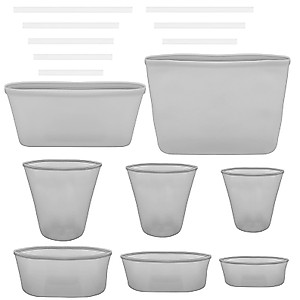 8 Pack Silicone Food Bags, Silicone Reusable Freezer Bag, Reusable Bags, Freezer Microwave Oven Dishwasher Safe for Food Leftover Travel Camping (Gray)