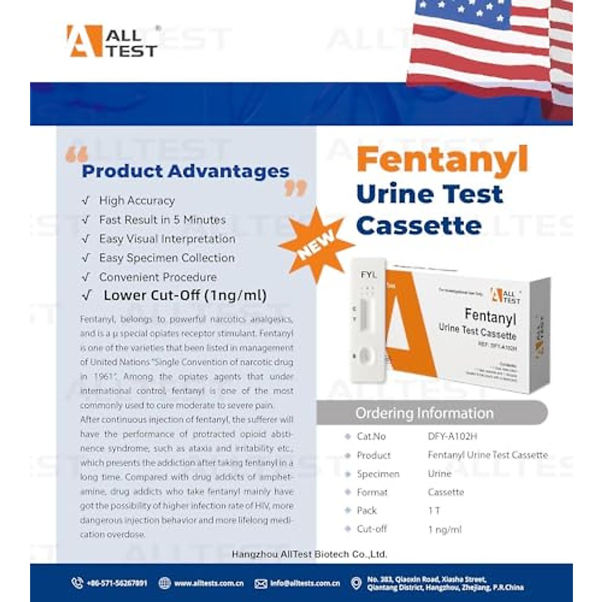 AllTest Fentanyl Urine Test Cassette - at Home Test with Lab Analysis, OTC Cleared, CLIA Waved, 510k Cleared