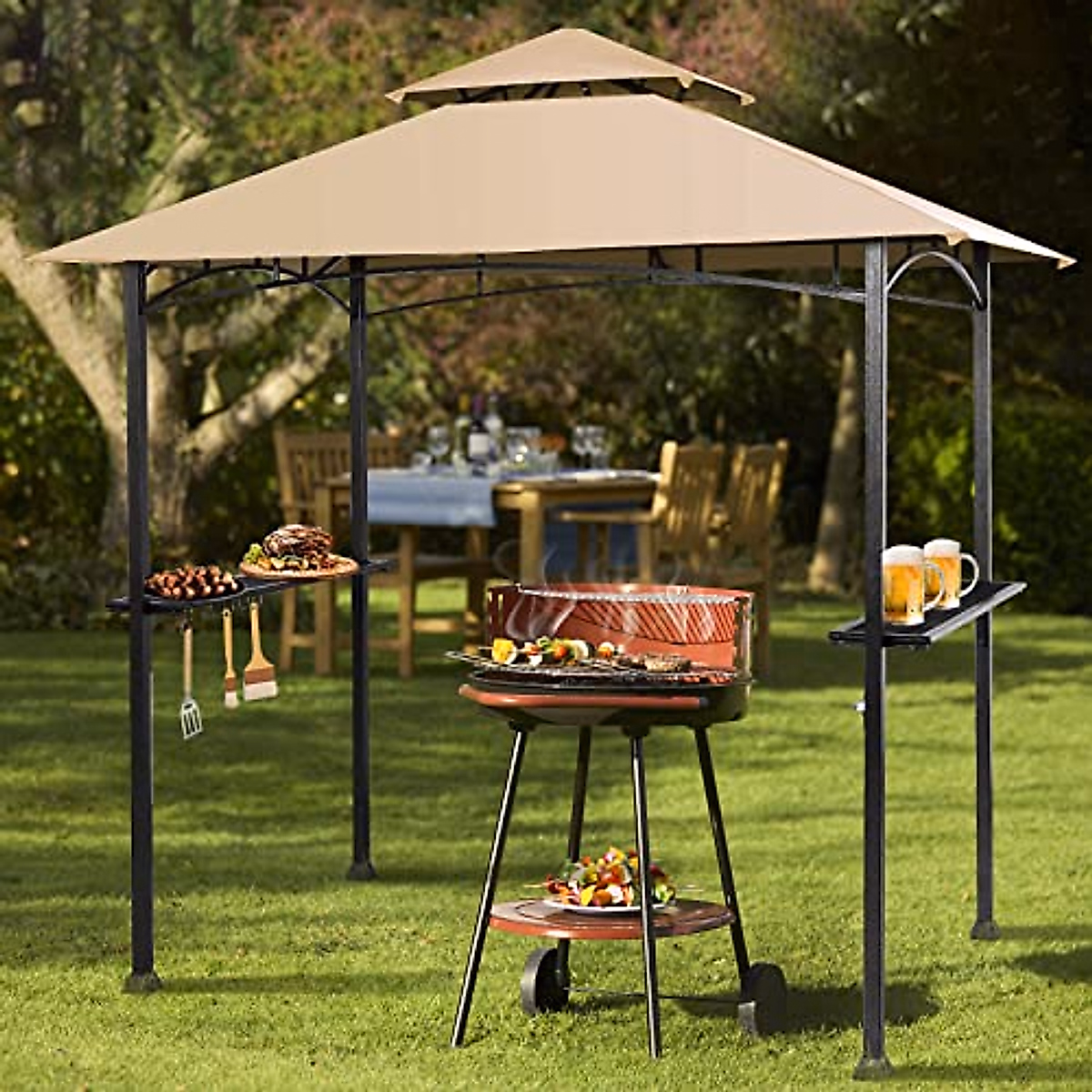 Grill Gazebo, 8ft x 5ft Outdoor Grill Gazebo Canopy, BBQ Canopy Gazebo Tent for Patio,Barbecue(Beige)