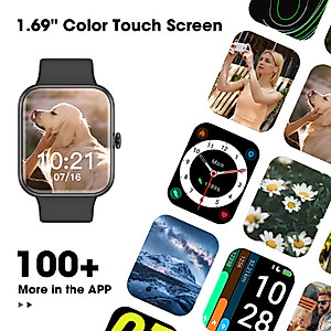 Pautios Smart Watch, Swimming Waterproof Fitness Tracker with Heart Rate, SpO2 and Sleep Monitor, 44mm Fitness Watch for Women Men, Step Calories Tracker, Smartwatch Compatible with iOS Android Phones