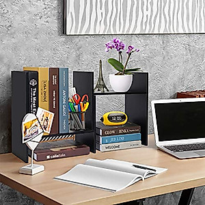 Hossejoy Adjustable Desktop Bookshelf Office Organizer Desk Storage Organizer Display Shelf Rack, Counter Top Bookcase, Black