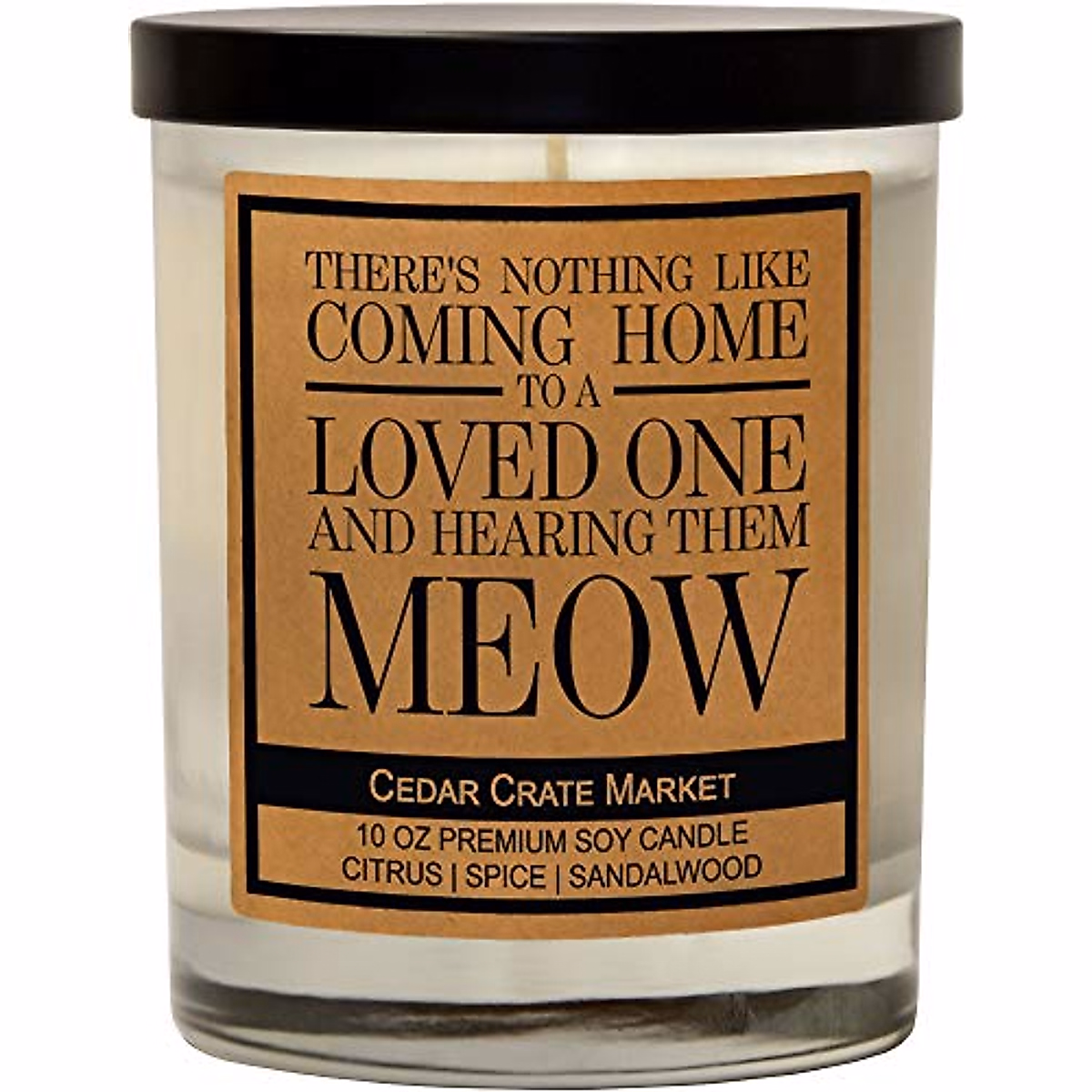 Nothing Like Coming Home to A Loved One and Hearing Them Meow, Kraft Label Scented Soy Candle, Citrus, Spice, Sandalwood, 10 Oz. Glass Jar Candle, Made in The USA, Decorative Candles, Funny Gifts