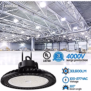 LEONLITE LED High Bay Light 240W 33,600lm 1-10V Dimmable UL Listed 5000K Daylight, 100-277V IP65 Commercial UFO LED High Bay Light for Gym Factory Warehouse Barn