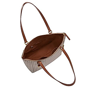 Fossil Women's Tara Faux Leather Shopper Tote Purse Handbag, Taupe/Tan (Model: ZB1781939)